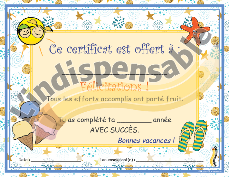 Certificats de félicitations – L'Indispensable