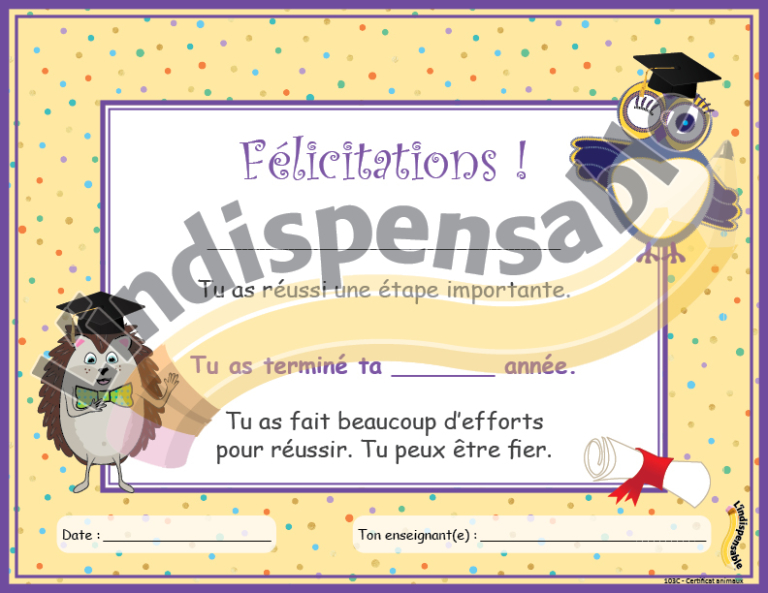 Certificats de félicitations – L'Indispensable
